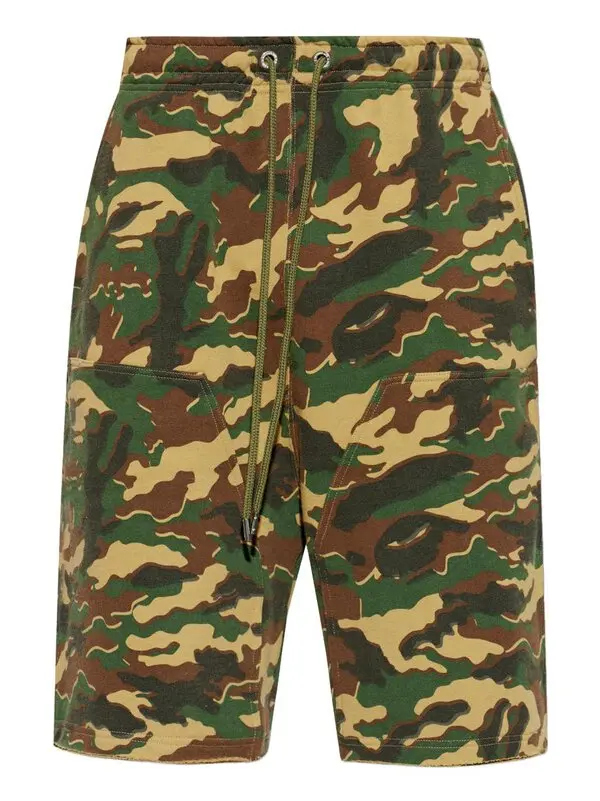 A BATHING APE Camouflage Print Cotton Shorts - Green