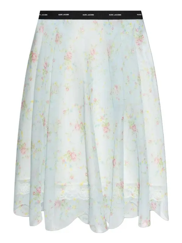 Marc Jacobs Floral Motif Midi Skirt - Light Blue