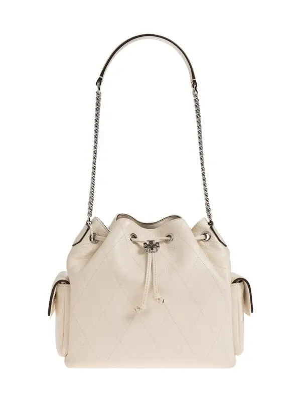 Tory Burch Charlie Quilted Leather Bucket Bag - Cream