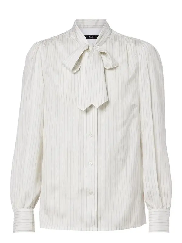 Gucci Pinstripe Tie-neck Silk Shirt - White