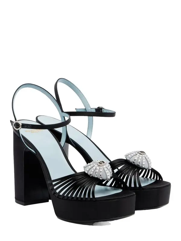 Valentino Garavani Embellished Satin Platform Sandals - Black