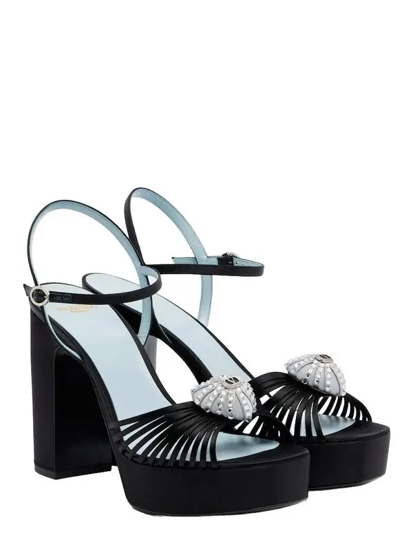 Valentino Garavani Embellished Satin Platform Sandals - Black