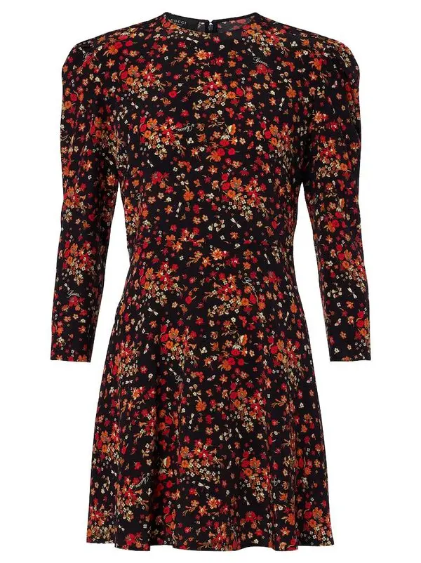 Gucci Floral Silk Mini Dress - Black