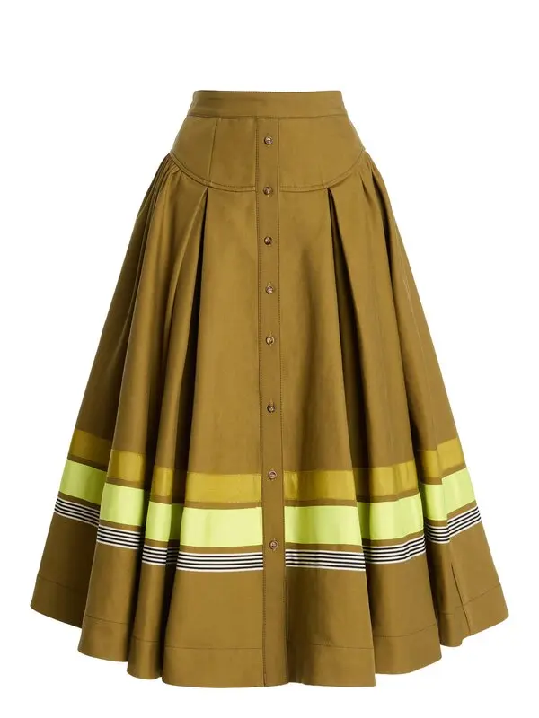 Christopher John Rogers Embroidered Cotton Midi Skirt - Olive