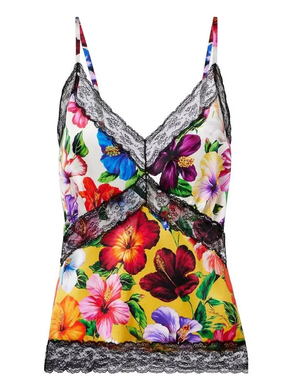 Dolce & Gabbana Floral Lace-trimmed Silk-blend Camisole - Multicoloured