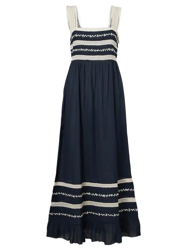 Rixo Malie Embroidered Midi Dress - Blue