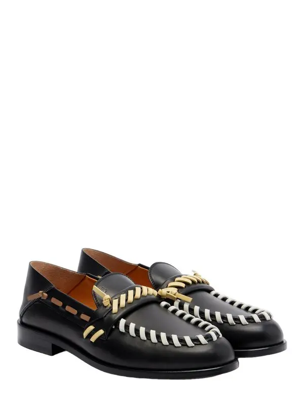 TOD'S Leather Loafers With Decorative Lacing - Black