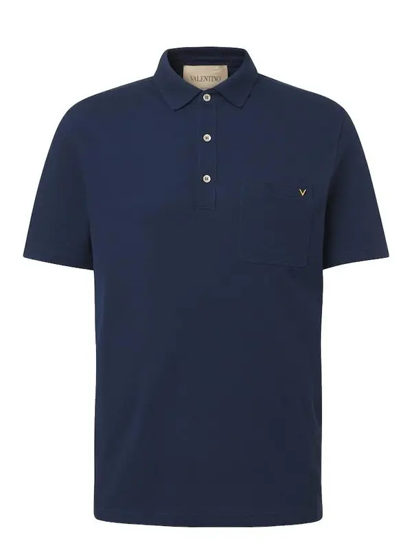 Valentino Garavani Vgold Cotton Pique Polo Shirt - Blue