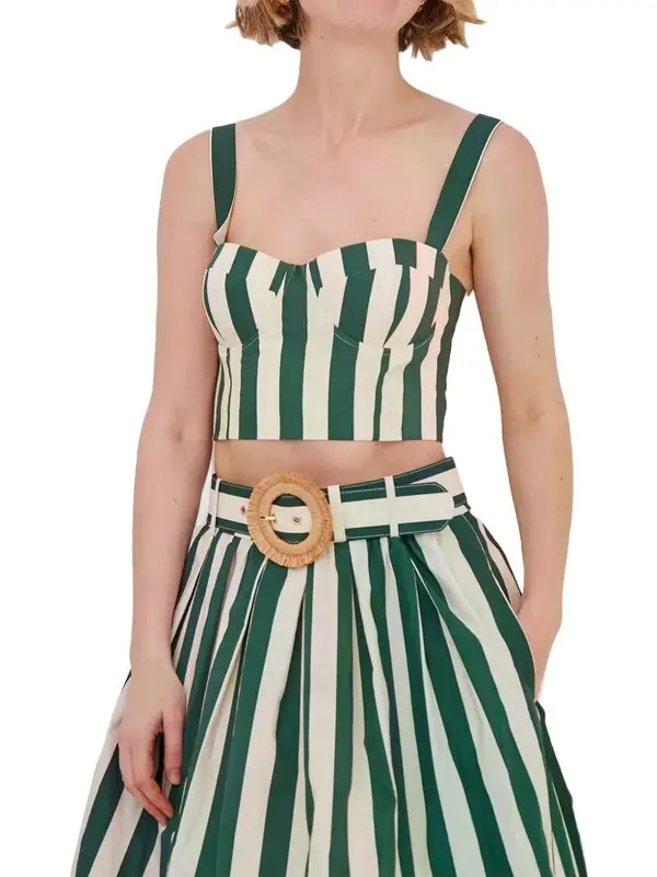 Cara Cara Claudine Striped Sweetheart Neck Top - Green