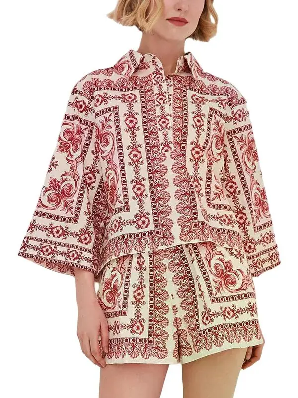 Cara Cara Erica Scarf Print Shirt - Red