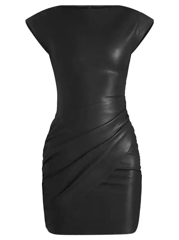 Manière De Voir Maniere De Voir Ruched Vegan Leather Mini Dress With Wrap Skirt - Black
