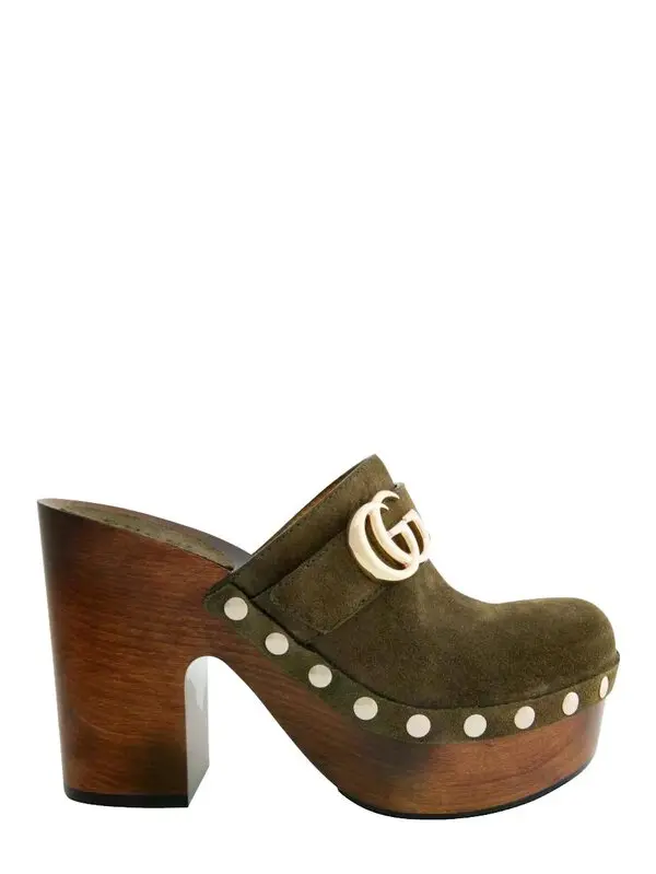 Gucci Double G Stud-embellished Mules - Green