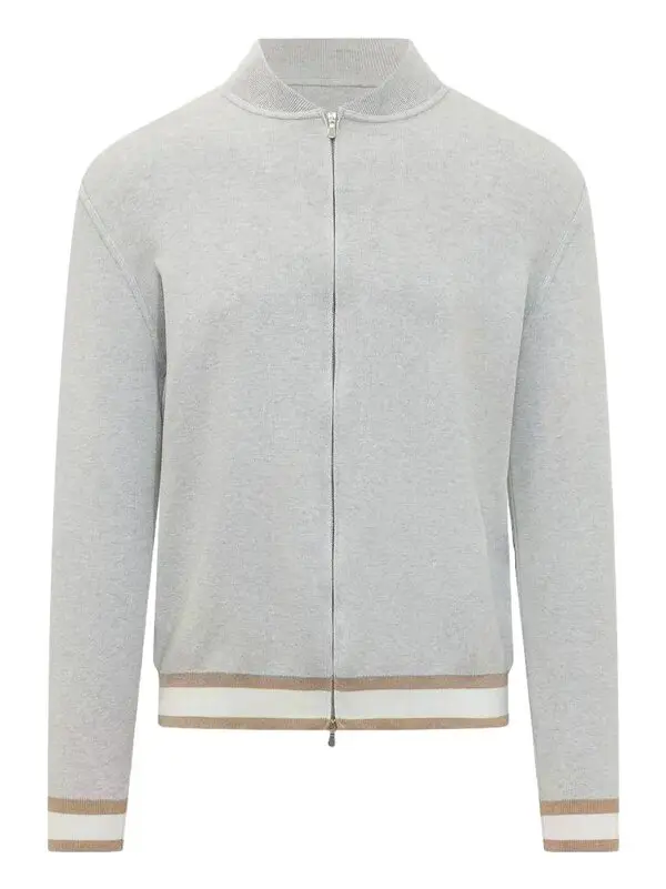 FILIPPO DE LAURENTIIS Striped Trim Zip-up Bomber Jacket - Grey