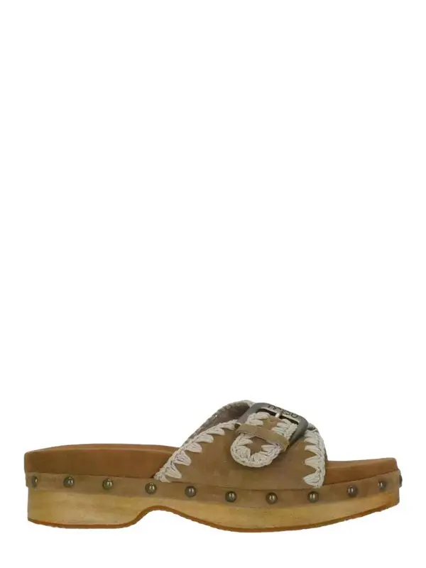 Mou Stud-embellished Crochet-trim Sandals - Brown