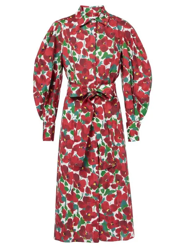Carolina Herrera Floral Embroidered Cotton-blend Shirt Dress - Red