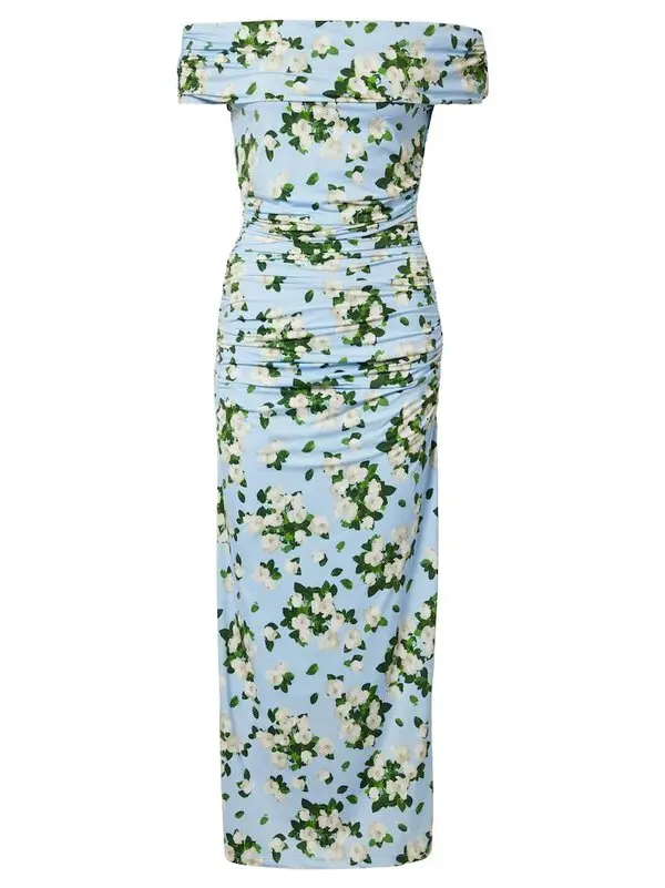 Carolina Herrera Floral Ruched Jersey Midi Dress - Blue