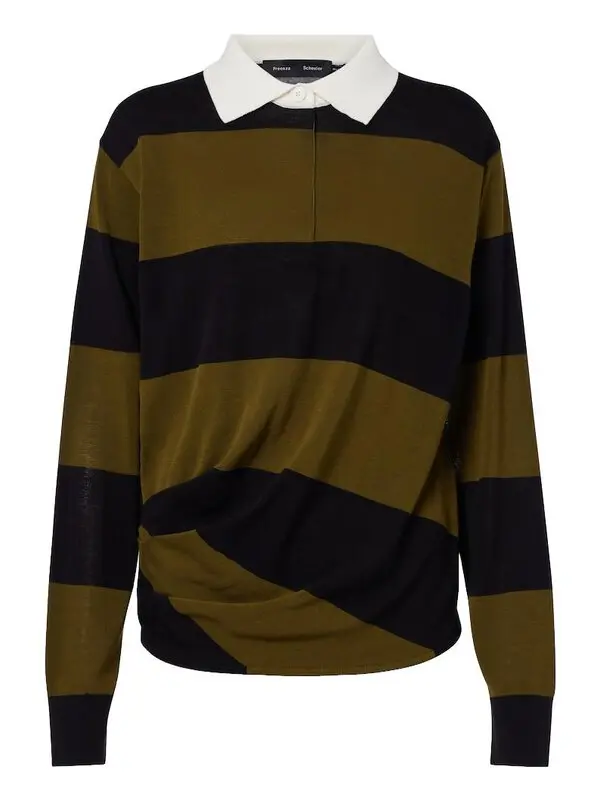 Proenza Schouler Corinna Striped Cotton Polo Shirt - Black
