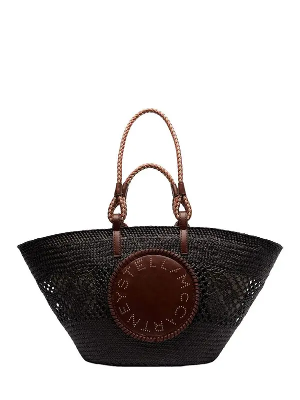 Stella McCartney Large Raffia Basket Bag With Logo Detail - Brown