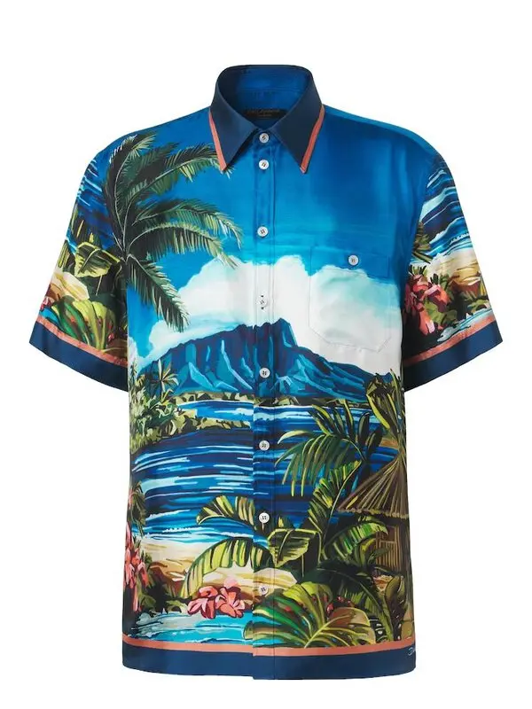 Dolce & Gabbana Printed Silk Twill Shirt - Blue