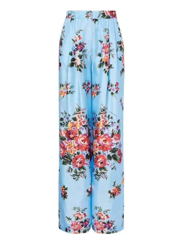 Dolce & Gabbana Floral Silk Wide-leg Pants - Blue