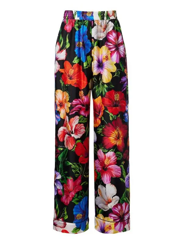 Dolce & Gabbana Floral Silk Satin Palazzo Pants - Multicoloured