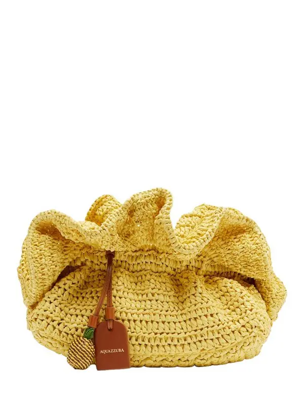 AQUAZZURA Paradise Raffia Clutch - Yellow