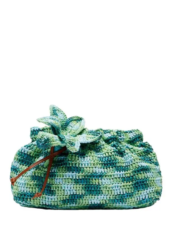 AQUAZZURA Calypso Floral Appliqué Raffia Clutch - Green