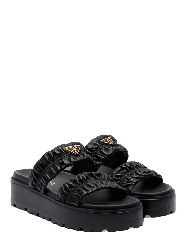 Prada Matelassé Leather Platform Sandals - Black