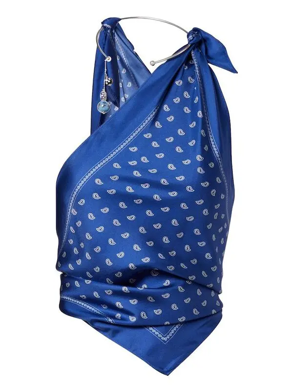 Christopher Esber Bandana Draped Silk Top - Blue