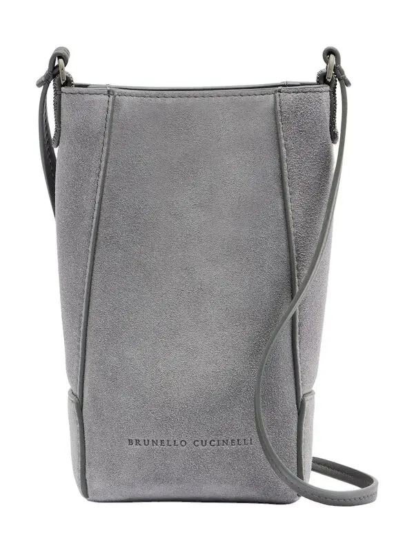 Brunello Cucinelli Monili Suede Crossbody Bag - Grey