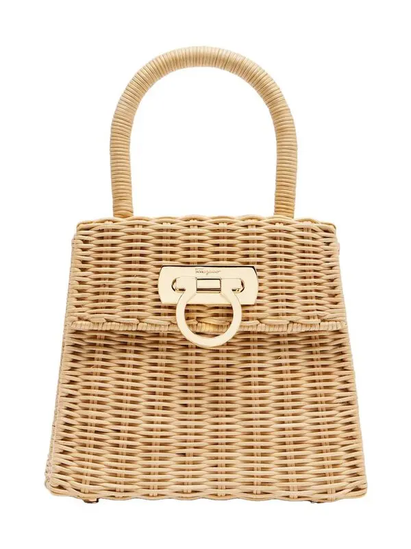 FERRAGAMO Small Wicker Top-handle Bag - Beige