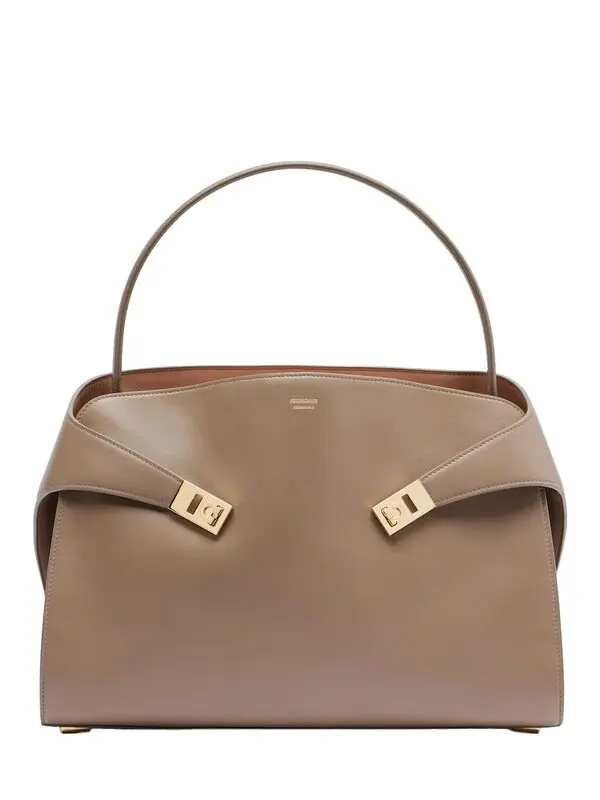FERRAGAMO Hug Soft Medium Leather Shoulder Bag - Beige