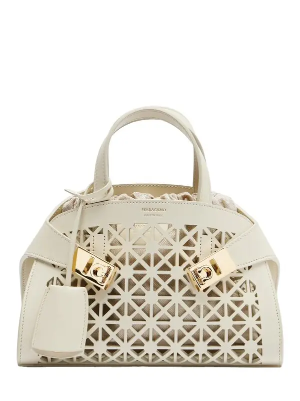 FERRAGAMO Laser-cut Leather Top-handle Bag - White