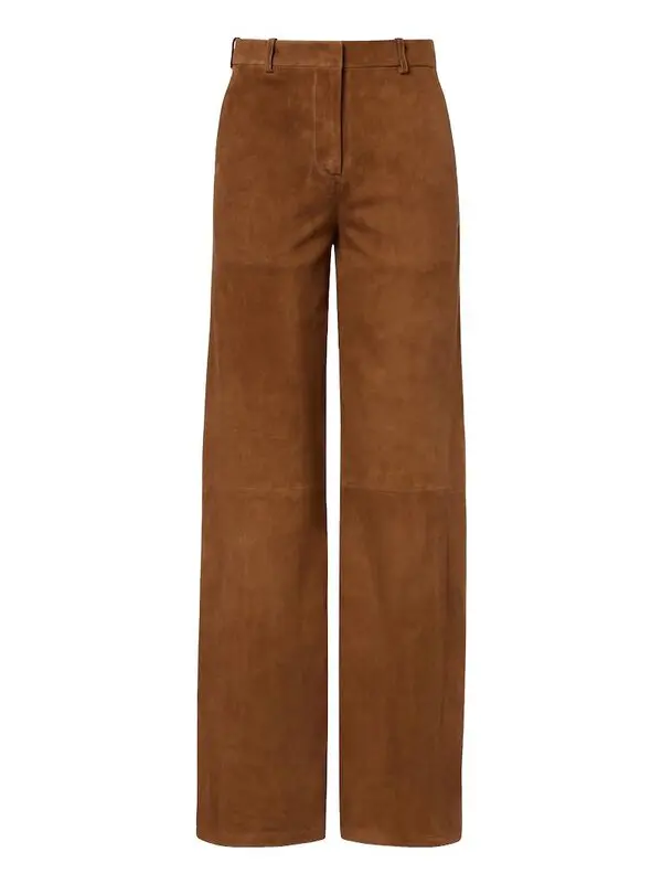 Nour Hammour Suede Wide-leg Pants - Beige