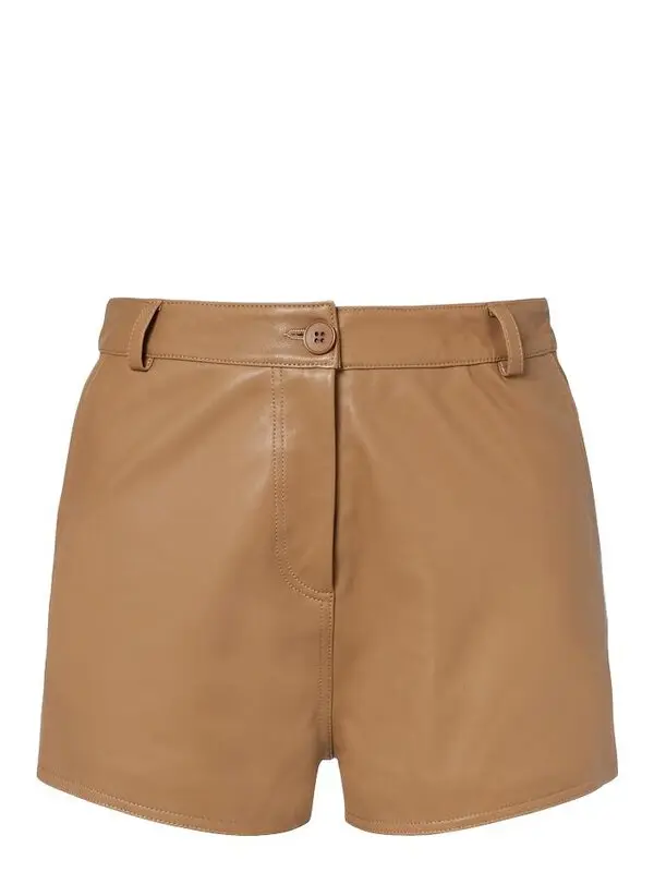Nour Hammour Leontine Leather Shorts - Beige