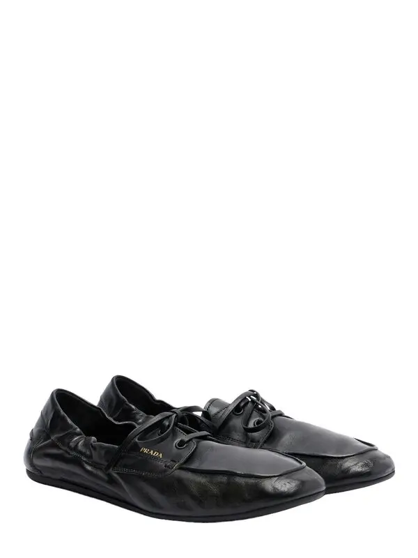 Prada Calf Leather Boat Shoes - Black