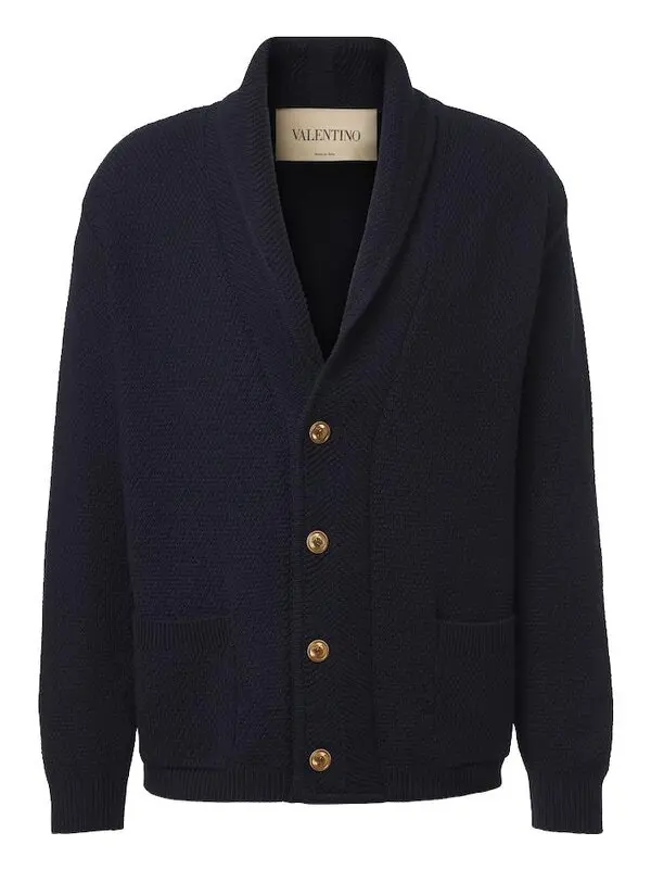 Valentino Garavani Virgin Wool Shawl Collar Cardigan - Blue