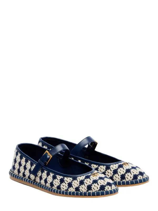 Valentino Garavani La Cruisette Crochet Mary Jane Flats - Blue