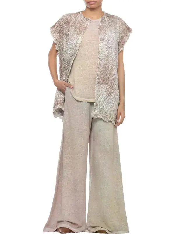 Avant Toi Beige Linen Metallic Palazzo Pants - Neutrals