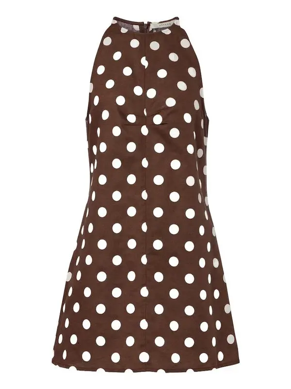 Asceno Antigua Polka Dot Linen And Cotton Minidress - Brown