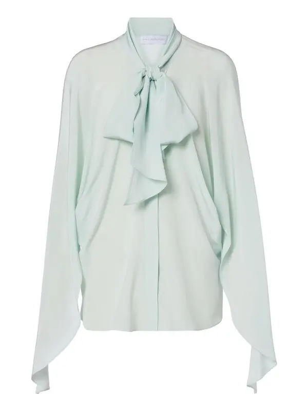 Stella McCartney Tie-neck Silk Blouse In Frosty Blue - Turquoise
