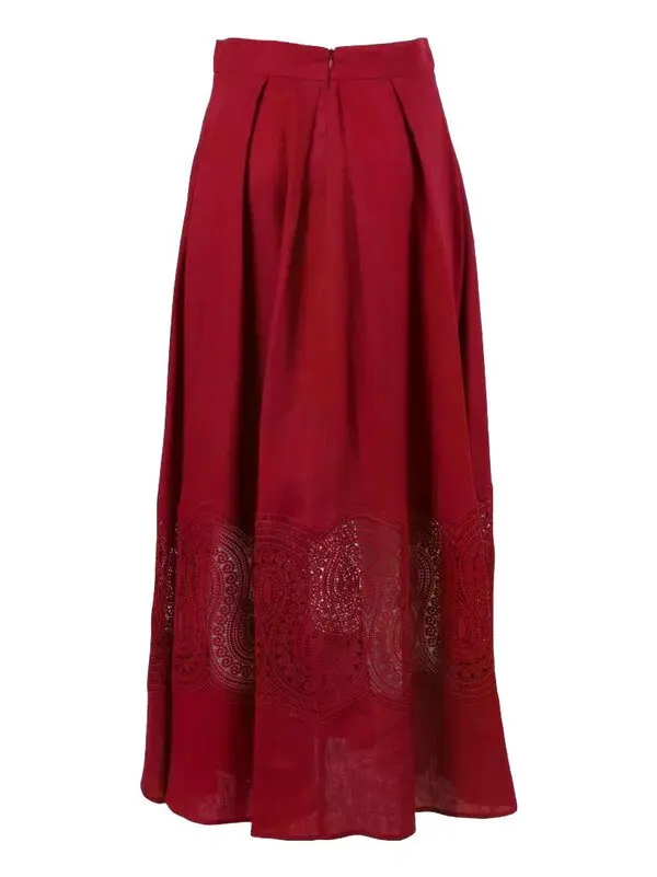 CLIPS Lace-trim Pleated Skirt - Red