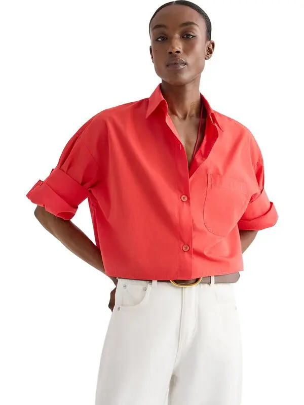 TWP Cropped Button-down Shirt In Superfine Cotton - Tomato