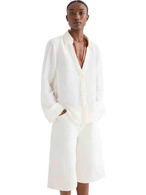 TWP Deep V Shirt In Linen Silk - Ivory