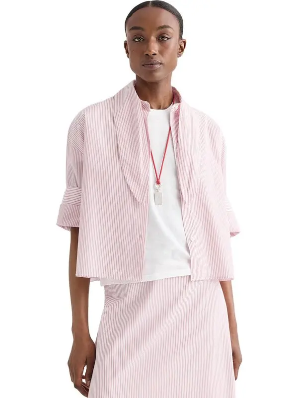 TWP Tie One On Shirt In Cotton Stripes - White / Red