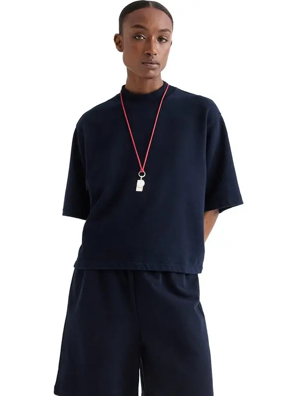 TWP Cropped Mock Neck Tee In Lightweight Sweatshirt Fabric - Midnight