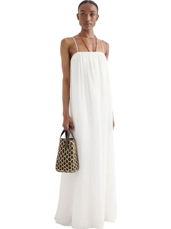 TWP Shirred Column Maxi Dress In Linen Viscose - Ivory