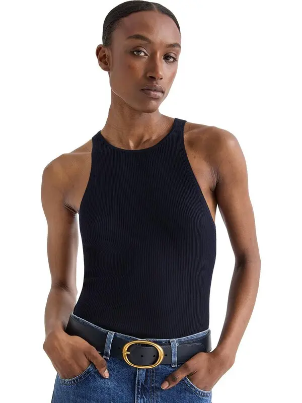 TWP Ribbed Racerback Tank In Viscose Silk - Midnight