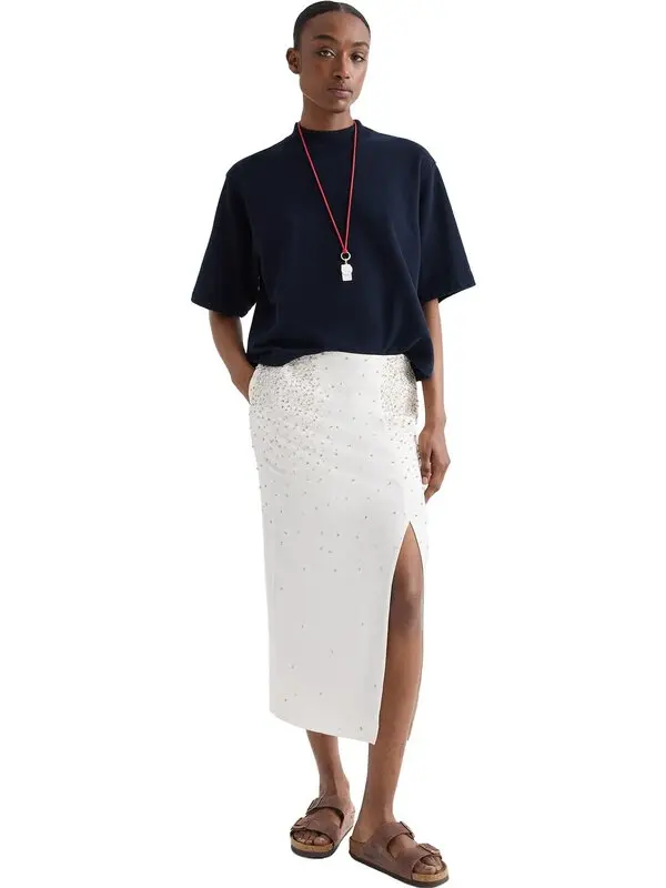 TWP Crystal Embellished Midi Skirt - Ivory