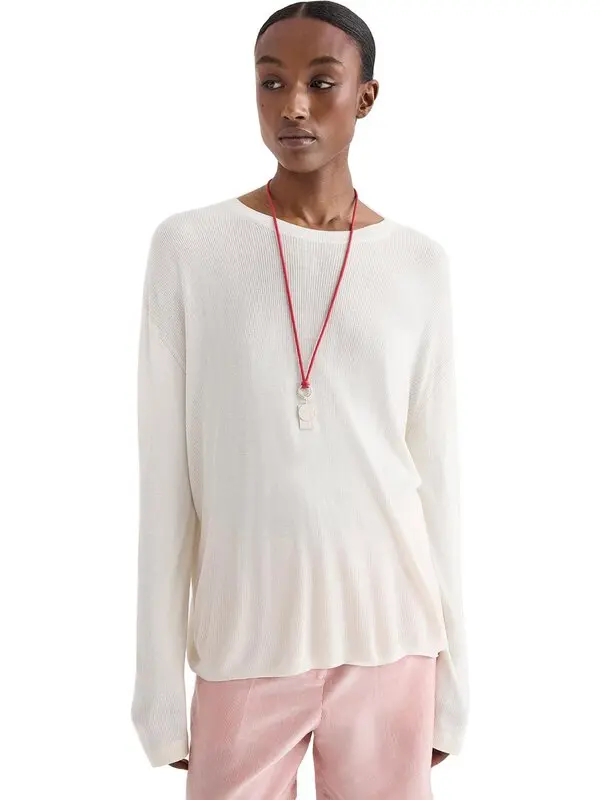 TWP Long Sleeve Crewneck In Viscose Silk - Ivory
